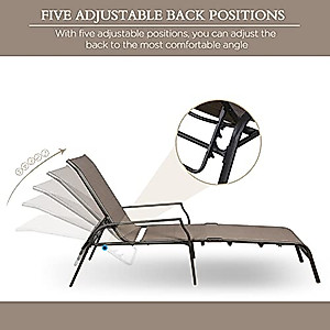 Ulax Furniture Outdoor Chaise Lounge, Adjustable Folding Patio Sling Chaise, Lounger Chairs, Patio Reclining Chaise for Balcony, Beach, Yard, Set of 2