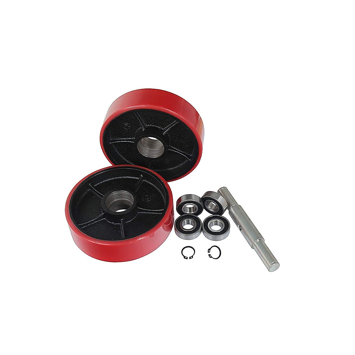 7" x 2" Pallet Jack Steer Wheels Replacement Kit with Axle 20 mm ID Bearings Poly Tread