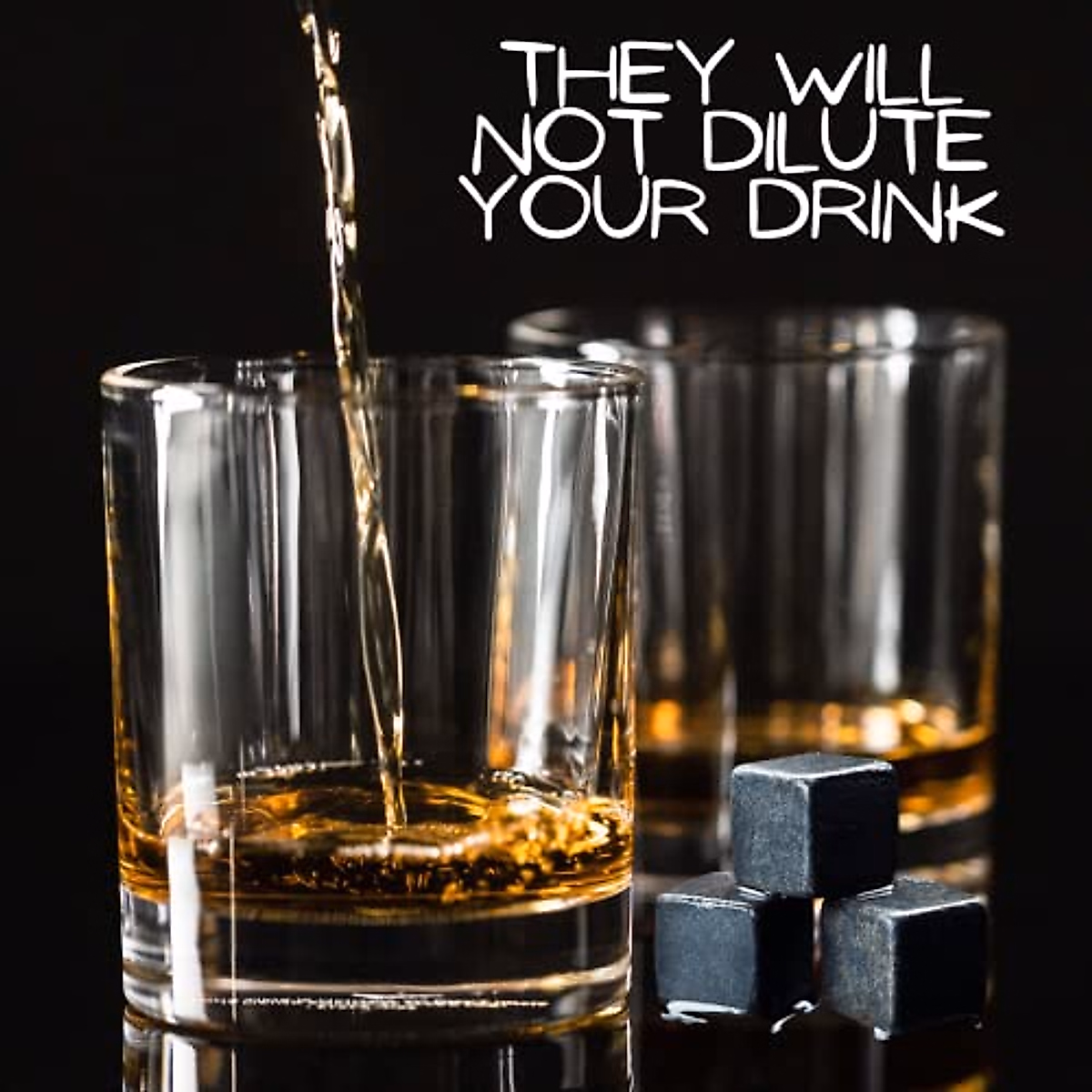 Premium Whiskey Stones 100% natural granite Set Of 9 Chilling Rocks Stone Reusable Ice Cubes For Drinks With Velvet Carrying Pouch,Grey, By AA Wonders (9 Cubes)