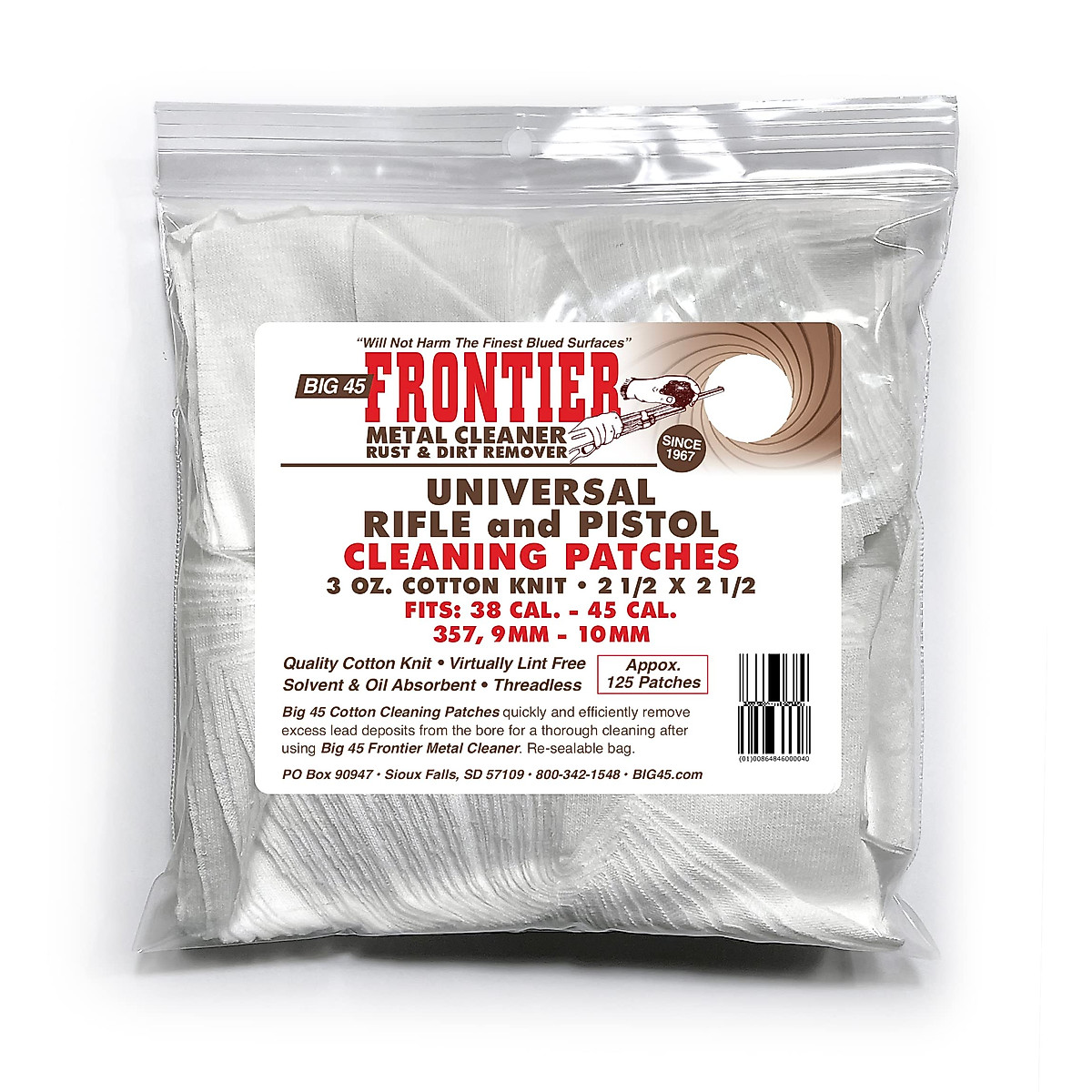 Big 45 Frontier Metal Cleaner Universal Rifle & Pistol Cleaning Patches