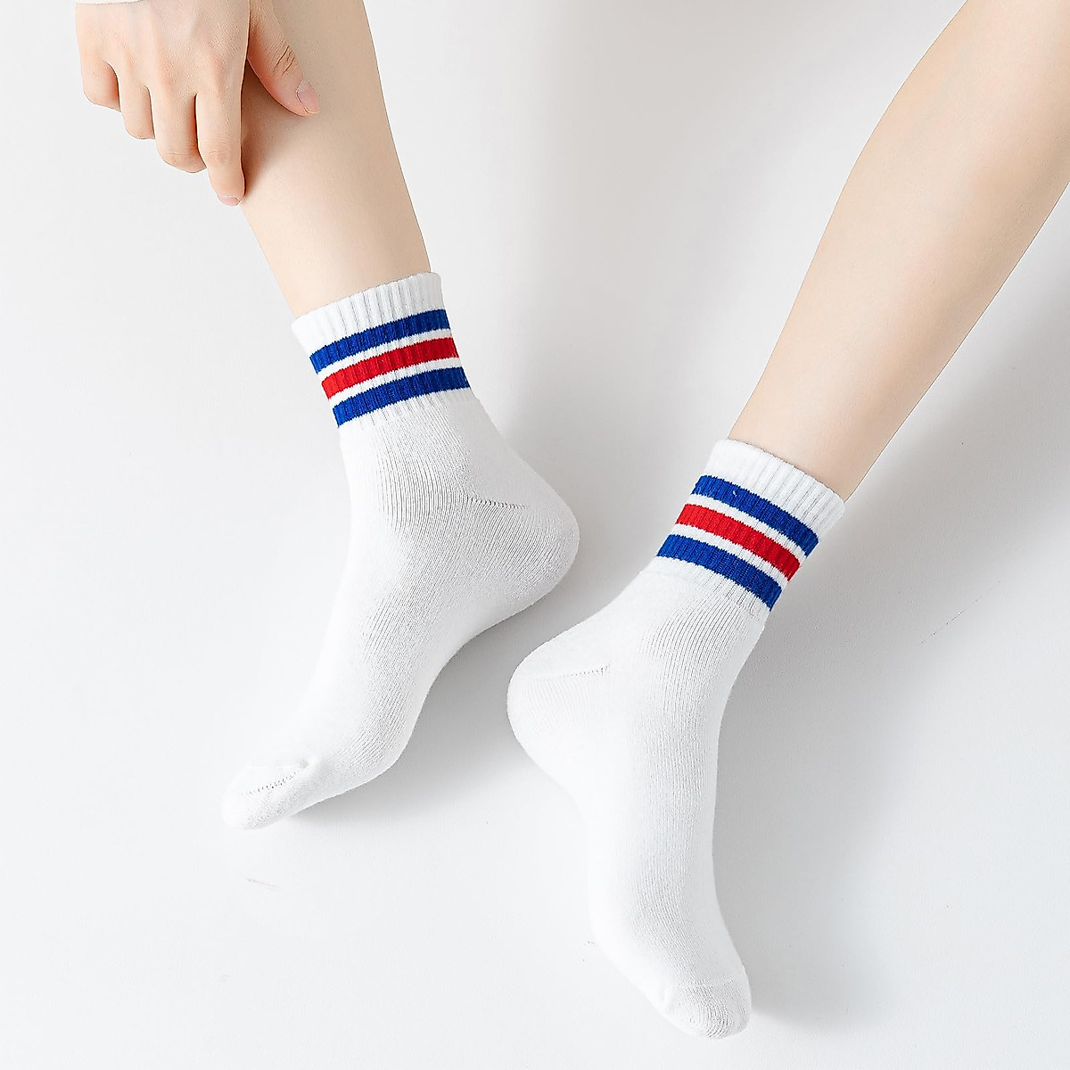 Fszsaa Novelty Socks For Women Striped Retro Mini Crew Socks Sporty Calf Socks Casual Cotton Ankle Socks Women