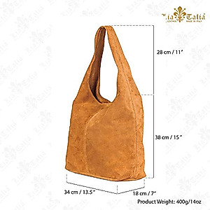 LiaTalia Womens Large Italian Suede Leather Single Shoulder Strap Hobo Slouch Bag with Storage Bag [Dark Grey (Plain)]
