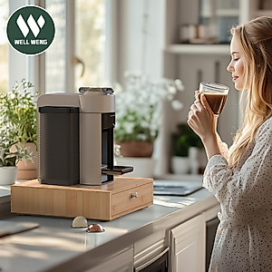 WELL WENG for Nespresso Vertuo Capsules (NV145) - Premium Bamboo Coffee Pod Drawer, 45 Big or 60 Small Vertuoline Pods Organizer - 14'' Deep by 3.9'' High (Natural)