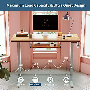 Cubiker Electric Standing Desk, 63 x 24 Inches Height Adjustable with Keyboard Tray, Ergonomic Workstation for Home Office, White Frame/Light Rustic Brown Top