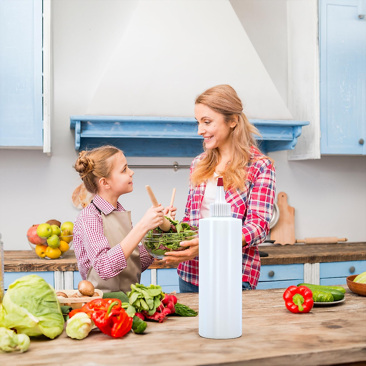 BRIGHTFROM Squeeze Bottles, Condiment 16 & 8 oz SET, BPA Free Empty Plastic Containers with Red Cap, Great for Syrup, Ketchup, Mustard, Sauces, Dressing, Oil, Arts and Crafts, Leak Proof