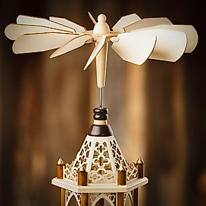 German Christmas Decoration Pyramid - 21 Inches - Wood Nativity Scene Set - Under The Christmas Tree and Table Top Holiday Decor - Nativity Play 3 Tiers Carousel with 6 Candle Holders - German Design