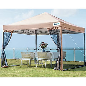 Quictent 8'x8' Ez Pop up Canopy Tent with Netting Screened, Outdoor Instant Portable Gazebo Screen House Room Tent -Fully Sealed, Waterproof & Sand Bags Included (Tan)