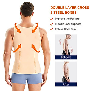 Wonderience Compression Shirts for Men Undershirts Slimming Body Shaper Waist Trainer Tank Top Vest with Zipper (Beige, XXX-Large)
