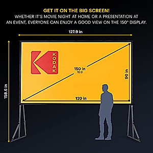 KODAK 150” Portable Projector Screen W/ Stand - Fast Fold White Projection Backdrop for Outdoor & Indoor Movies with Tripod, Outdoor Stability Kit, & Black Storage Carry Case