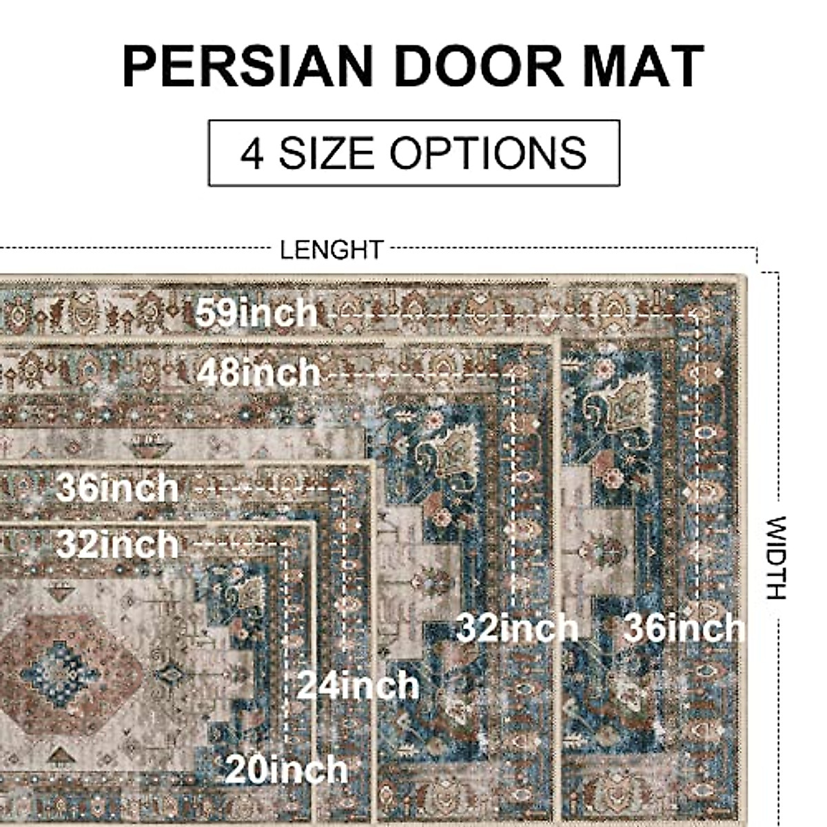 Collive Indoor Door Mat Retro Floor Mat, Non Slip Washable Doormat Large Size Quickly Absorb Welcome Mats Low-Pile Front Door Rug Inside Entryway Carpet for Entrance - 36" x 59"