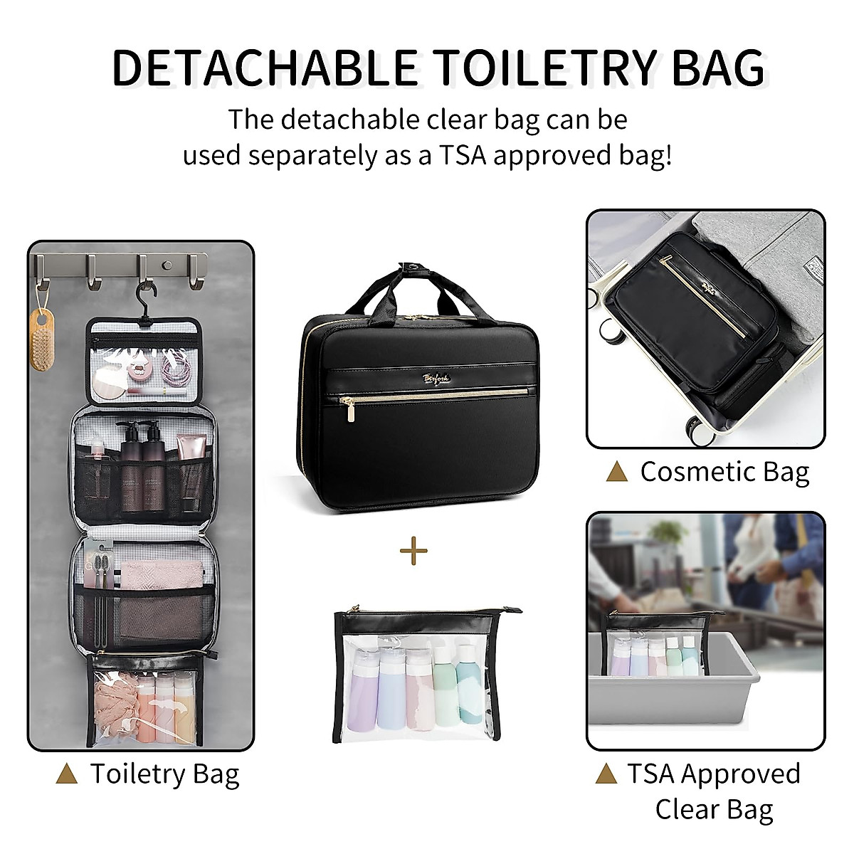 BIRFORK Travel Toiletry Bag, Large Hanging Toiletry Bag for Women Men, Cosmetic Makeup Bag for Traveling, Makeup Organizer for Full-Size Shampoo, Travel Essentials Bag