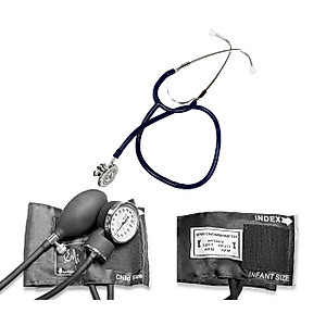 EMI #311 Pediatric 3-Piece Combination Set – Includes Pediatric Aneroid Sphygmomanometer, Infant Aneroid Sphygmomanometer, and Basic Dual Head Stethoscope - Black