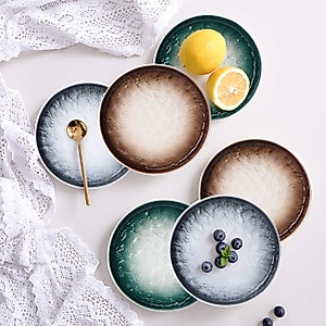 Eglaf 6'' Ceramic Small Appetizer Plates - Porcelain Gradient Water Wave Embossed Texture - Dessert Plates for Tea Party, Cake, Ice cream, Waffles, Apple Pie, Snacks (Set of 6-3 Colors Mix)