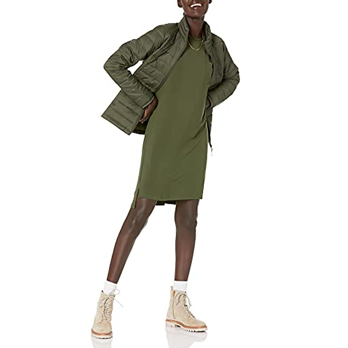 Amazon Essentials Women's Jersey Oversized-Fit Short-Sleeve Pocket T-Shirt Dress (Previously Daily Ritual), Forest Green, Medium