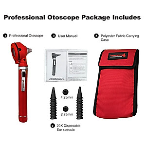 Cross Canada 11-082 Physician Fiber Optic LED Pocket Otoscope Diagnostic Set - Red