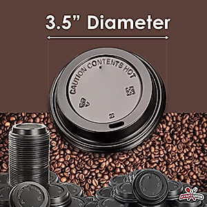 Anti-Spill, Recyclable Black Dome Lids, 100 Pk. Coffee Cup Lid for Portable Drinks. 3.45" Diameter, Fits 10, 12, 16, 20oz Disposable Paper Cups. Domed Plastic Covers for Takeout Tea, Espresso or Latte
