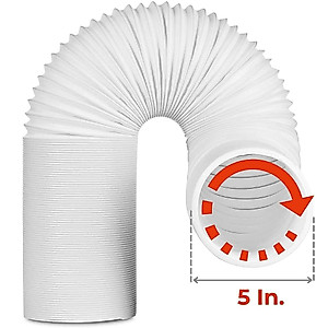 TURBRO Polypropylene Portable Air Conditioner Universal Exhaust Hose - 5 Inch Diameter, 78 Inch Length, Clockwise Thread