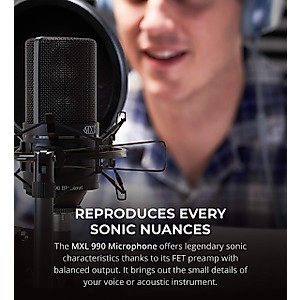 MXL 990 Condenser Microphone for Podcasting, Singing, Home Studio Recording, Gaming & Streaming | Detailed Sound | XLR | Large Diaphragm (Blackout)