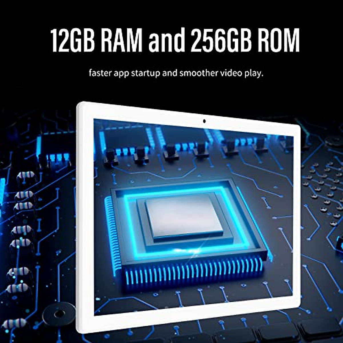 FECAMOS 10.1 Inch 2 in 1 Tablet 12GB RAM 256GB ROM Tablet Computer 4GLTE 5G Dual WiFi High Sensitive Stylus Front 8MP Rear 20MP for Android 11 for Home (White)