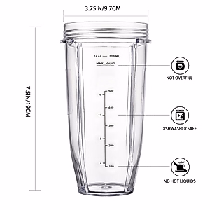 [Upgraded] Replacement 24oz Nutri Ninja Blender Cup with Sip & Seal Lid For BL450 BL454 BL456 BL480 BL482 BL640 BL642 BL682 BN751 BN801 Foodi SS101 SS351 SS401 Ninja Blender Auto IQ Blade, 2 Pack