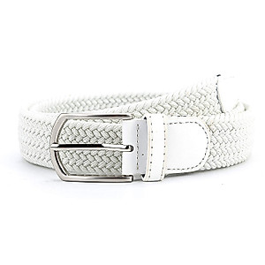 Braided Canvas Woven Elastic Stretch Belts for Men/Women/Junior with Multicolored (White, Medium/32-34" Waist)
