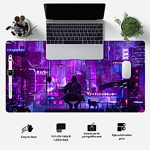 Anime Neon Mouse Pad Purple City Gaming Desk Big Cute Kawaii Pink Extended Mouse Pad Gaming,Office Keyboard Pc Laptop Mousepad Large 31.5x15.7 in-with Stitched Eges Non-Slip Base Mouse Pads Mat