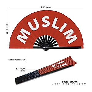 Muslim hand fan foldable bamboo circuit hand fan funny gag slang words expressions statement gifts Festival accessories Rave handheld Circuit event fan Clack fans (Red)