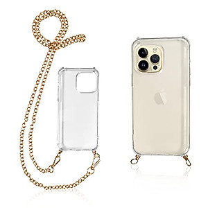 Horizon Clear iPhone 14 pro max case with Luxury Gold Strap for Women and Men - 100% Body Rugged Protector and Shockproof Bumper case 6.7 Inch with an Innovative Removable Chain