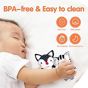 Cute Hanging Stroller Car Seat Toys for Baby, C Clip Hanging Animal Soft Toys with Rattles BB Squeaker Distorting Mirror for Boys Girls 0-36 Months (Black-White)