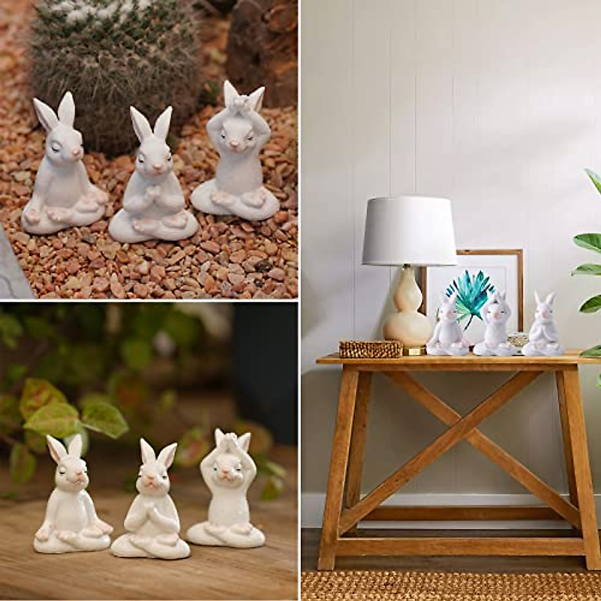 Rabbit Statue Fairy Garden Decor - 2.1" Set of 3 Tiny Gifts for Women/Mom/Grandma/Daughter/Sister, Gift Ideas for Christmas, Best Easter Gifts, Bunny Figurine for Home Table/Shelf Decor