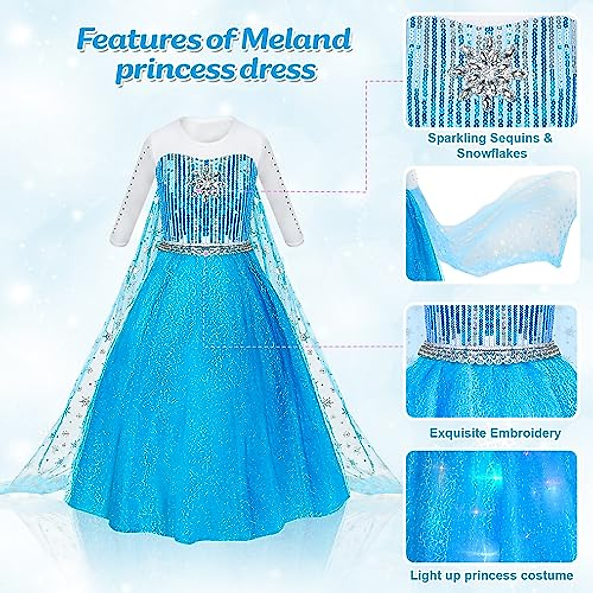 Meland Princess Dresses for Girls - Princess Costume with Long Cape for Cosplay, Dress Up Clothes for Little Girls Age 3,4,5,6,7,8 Year Old(3-4 Years)