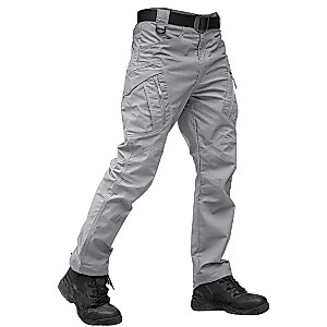 TACVASEN Work Pants for Men Construction Stretch Cargo Pants for Men 9 Pockets Tactical Pants Resistant Quick Dry Hiking Pants Water Lightweight Hunting Gray 30