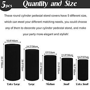 Spandex Cylinder Pedestal Stand Covers Set of 5 Stretchable Cylinder Plinth Covers Dessert Table Display Pillars Cover for Wedding Props Babyshower Birthday Party Event Decor (Black)