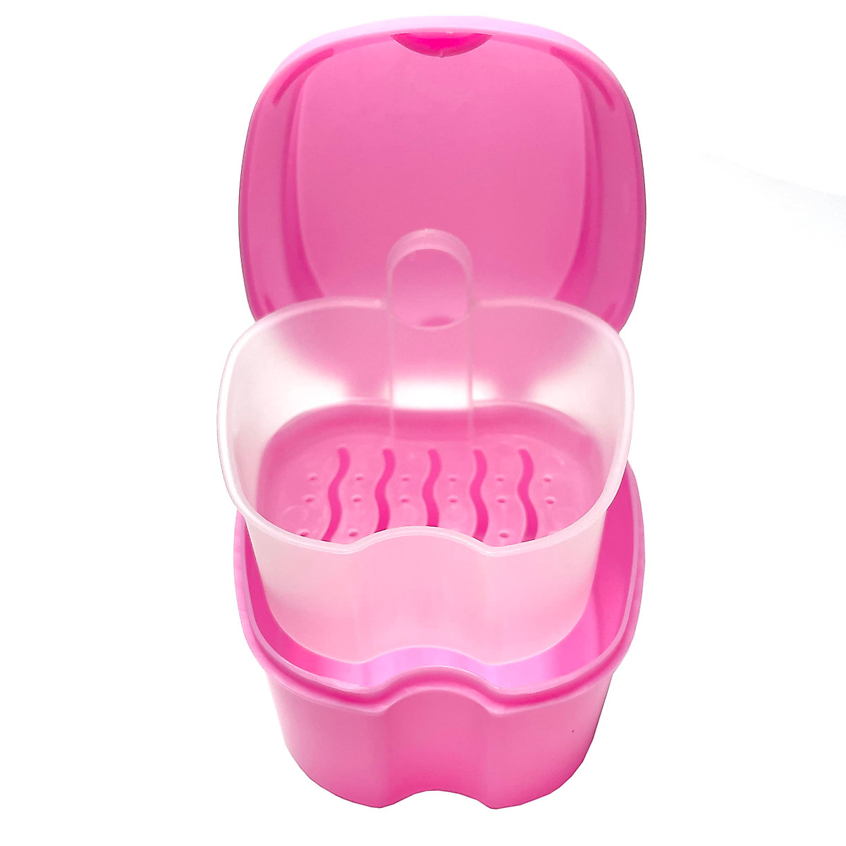 Denture Case, Denture Bath Denture Cup with Strainer,False Teeth Storage Box with Denture Brush Basket Net Container Holder for Travel, Retainer Cleaning 2Pack