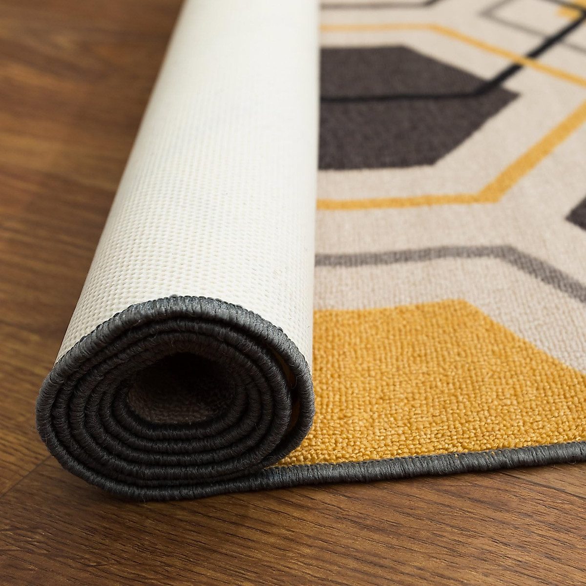 Rugshop Contemporary Geometric Stripe Carpet for Living Room,Bedroom,Home Office,Kitchen Non-Slip Runner Rug (Non-Skid) 2' X 7' (22" X 84") Yellow