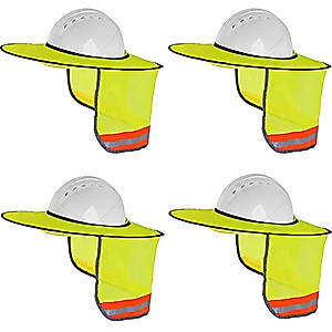 4 Pack Hard Hat Sun Shade - Full Brim Mesh Hard Hat Sun Shield Neck Sunshade with Reflective Strip Hard Hat Sun Visor for Hard Hat Accessories (Neon Yellow)