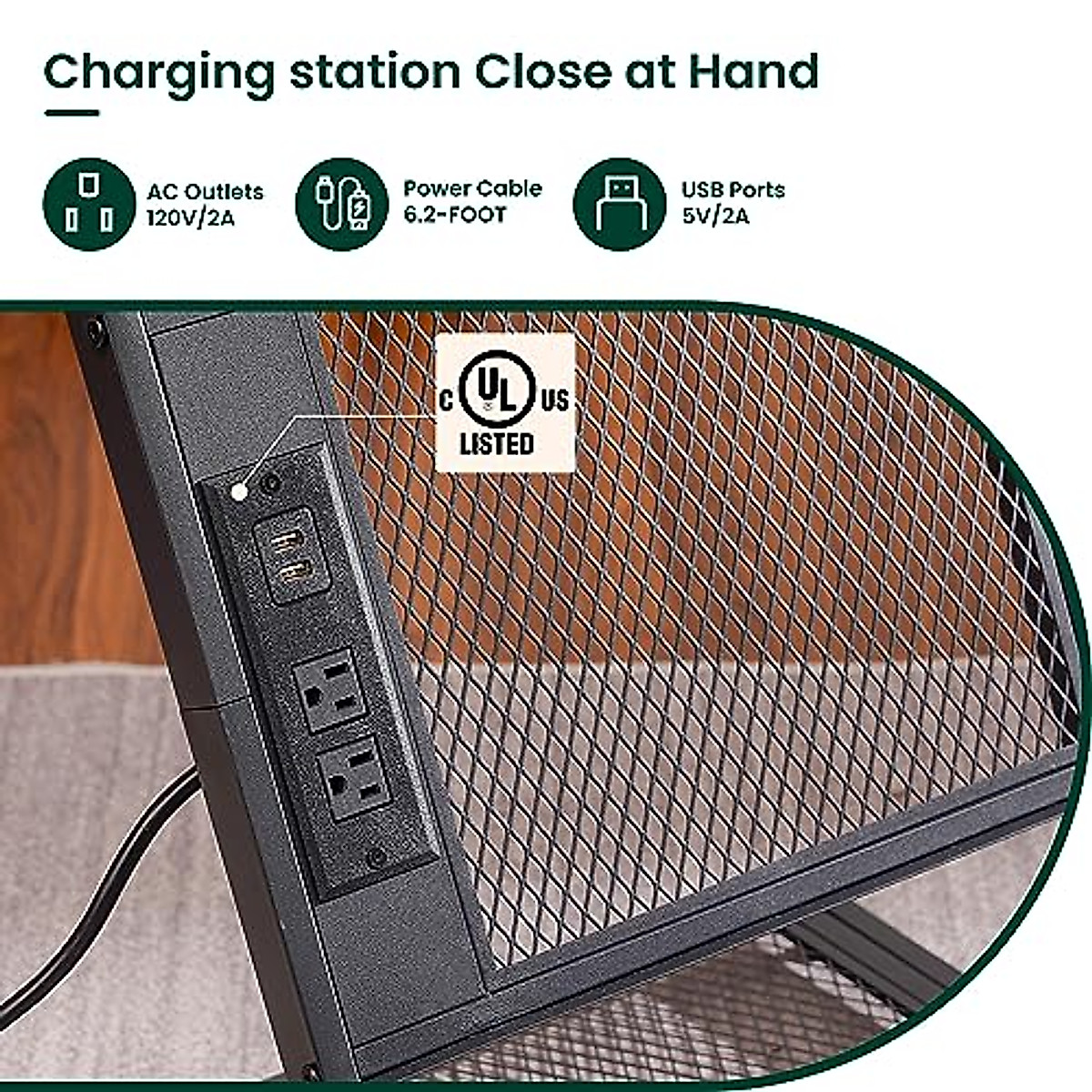 Yifeel End Table Set of 2 with Charging Station, Side Table with Storage Shelf, Bedside Table, Nightstand for Small Spaces, Living Room, Bedroom, Rustic Brown and Black JET002CSR2