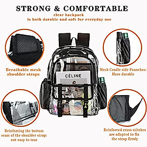 KUI WAN Clear Backpack, Large Clear Bag Stadium Approved Heavy Duty PVC Transparent See Through Backpacks for College,Stadium,Work,Security,Festival,Black