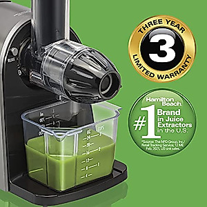 Hamilton Beach 67951 Cold Press Masticating Juicer Machine, Slow and Quiet Action, Juice Fruits & Vegetables, BPA Free, Easy Clean, 150 Watts, Silver