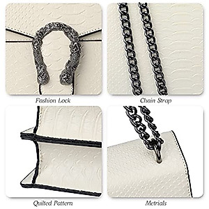 ZooLLyn Crossbody Shoulder Evening Bag for Women - Luxurious Snake Print PU Leather Messenger Bag Trendy Chain Strap Clutch Square Satchel Handbag Purse White