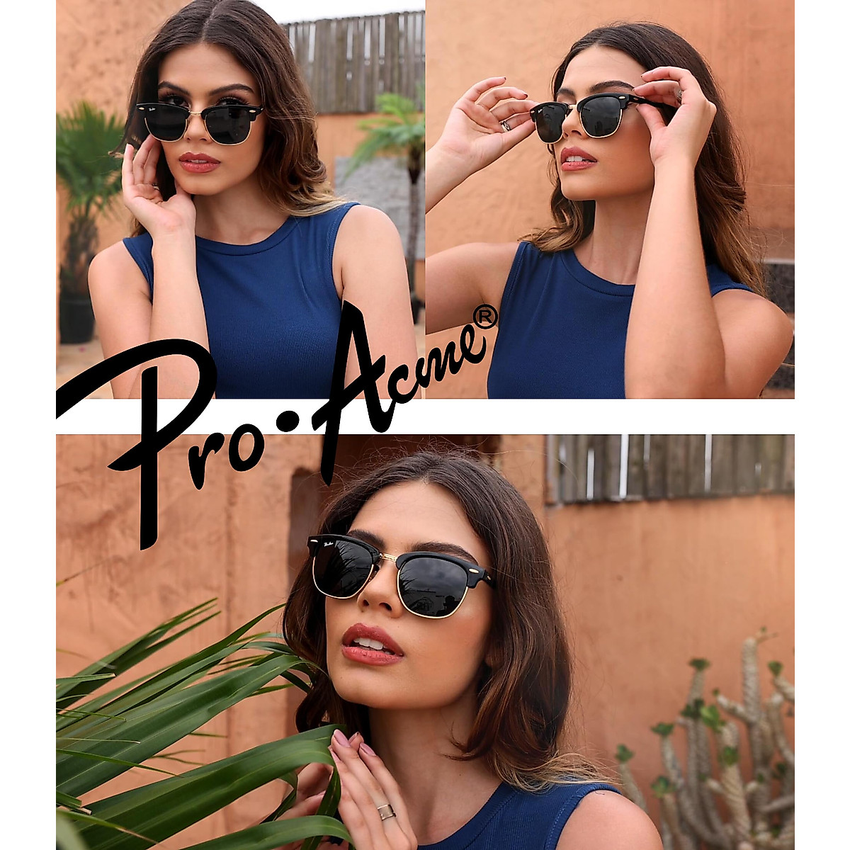 Pro Acme Semi-Rimless Frame Square Sunglasses for Men Women 100% Real Glass Lens(Tortoise Gold Frame G15)