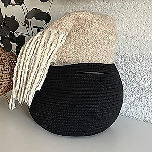 Goodpick Small Rope Storage Basket, Black Round Baskets for Socks, Dog Toys, Towels, Cute Baby Basket for Living Room, Bedroom, Nursery, Towel Baskets for Bathroom, 10 x 8.3 inches