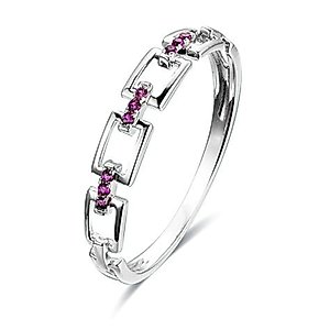 KnBoB Women Hollow Round Shape 0.06ct Ruby Ring 18K White Gold Promise Wedding Engagement Bridal Anniversary Ring Size 7.5