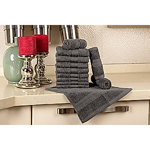 AKTI Premium Cotton Wash Cloths, 12 Piece Set, 12x12 Inches, 580 GMS, Durable, Quick Dry & Extra Absorbent Cleaning Cloth for Home, Spa, Hotel, Bathroom & Kitchen – Medium Grey Washcloths