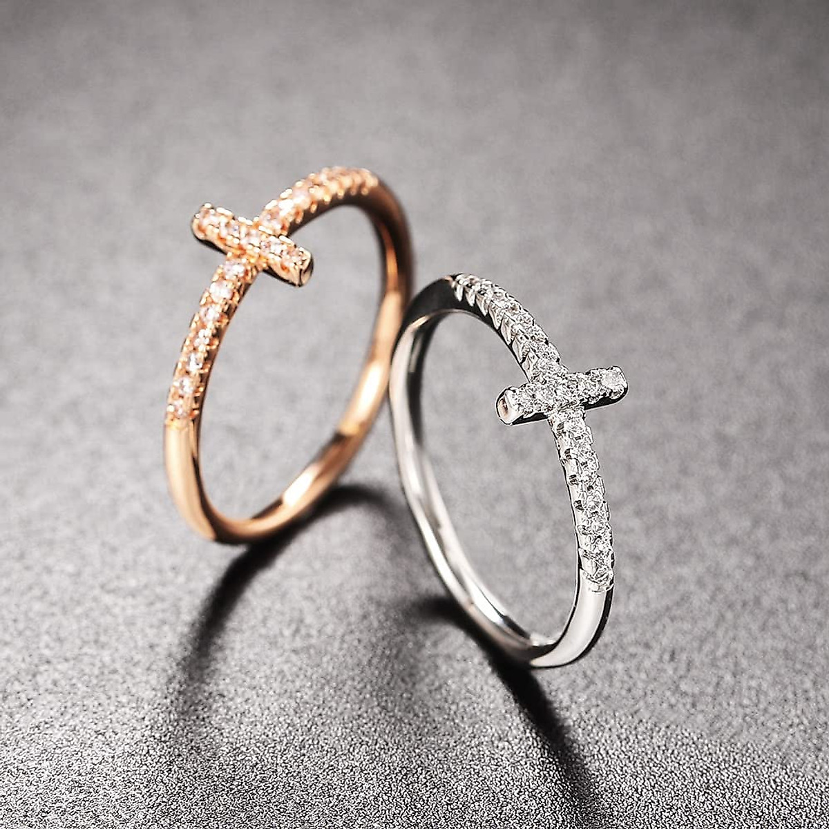 18K Gold Plated Cubic Zirconia Cross Ring For Women Simulated Diamond CZ Statement Ring Jewelry (18K Gold, 9)