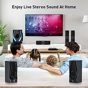Bobtot Surround Sound Speakers 1200W Peak Power Home Theater System with RGB Lights - 10" Subwoofer 5.1/2.1 Wired Stereo System Strong Bass Bluetooth Input Home Audio System
