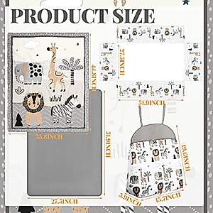 4 Piece Woodland Forest Animals Crib Bedding Set, Including Jungle Safari Crib Skirt, Blanket, Crib Sheet and Diaper Stacker, Soft Neutral Nursery Standard Size Baby Bedding for Baby Girls and Boys