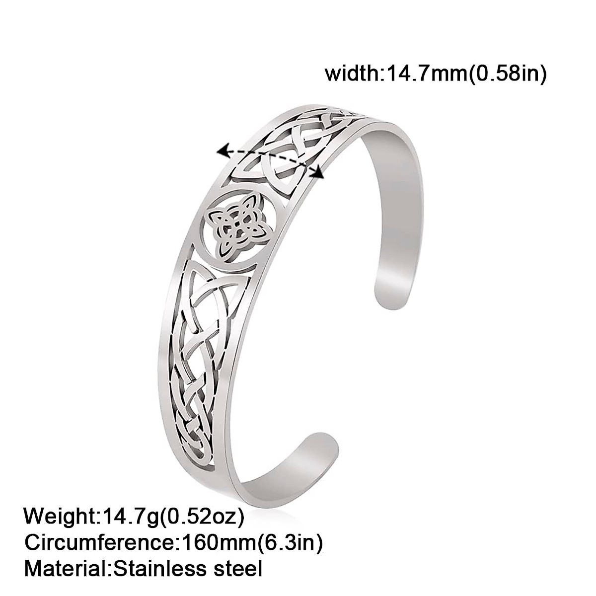 Witch Knot Bracelet for Women Men Viking Celtic Knot Bracelets Cuff Bangle Stainless Steel Witchcraft Geometric Adjustable Open Bangle Protection Amulet Witches Knot Jewelry (Witches Knot/Silver)