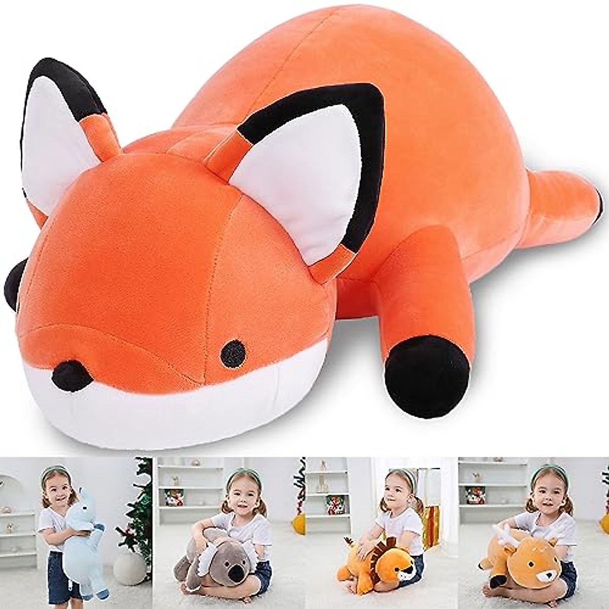 WeBingo Weighted Stuffed Animals, 24" Weighted Fox Plush Toy 4.2 Lb Soft Pillow Cute Giant Plushie Gifts for Kids & Adults(Fox)