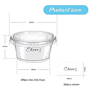 200 Pcs 2 oz Plastic Jelly Cup with Lids Small Containers and Stickers Syringes for Sauce, Bachelor Birthday Party(Cheers Bitches)